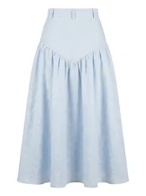 GUILLAUME ALEXANDRE Guillaume Alexandre High Waisted Adjustable Length Linen Midi Skirt