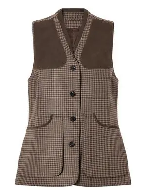 Purdey Checked Wool And Cashmere-blend Tweed Vest With Suede Trim - Brown