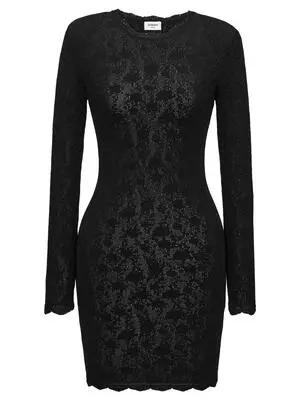 Saint Laurent Mini Dress In Floral Mesh Knit - Noir