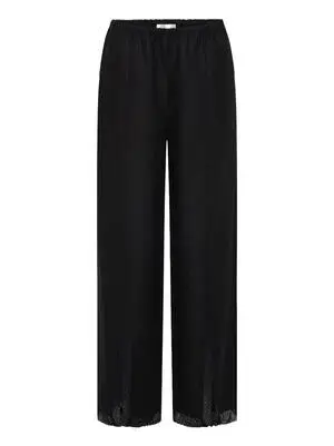 Posse Elastic Waist Wide-leg Trousers With Lace Detail - Black