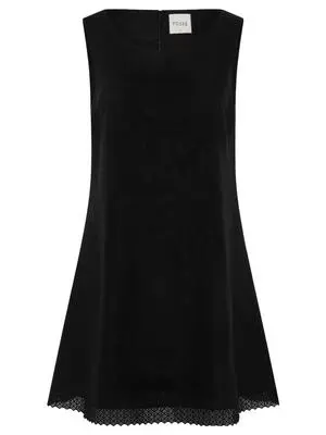 Posse A-line Dress With Round Neck And Lace Trim - Black