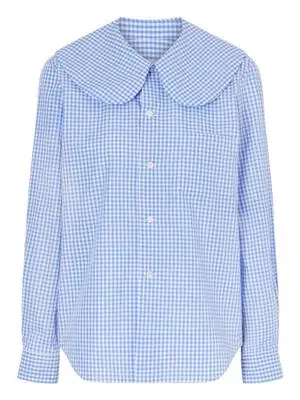Comme Des Garçons Cotton Poplin Gingham Shirt With Peter Pan Collar - Blue