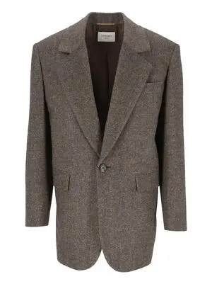 Saint Laurent Herringbone Wool Single-breasted Blazer - Brown