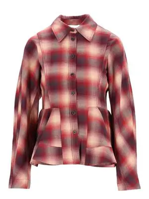 GANNI Checked Flannel Peplum Shirt - Red