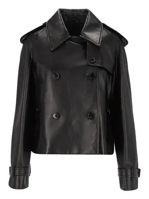 Burberry Mayfair Cropped Leather Trench Jacket - Black