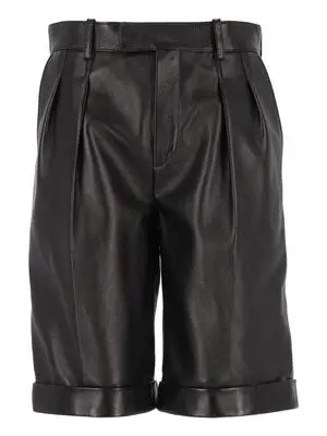 Saint Laurent SAINT LAURENT Lambskin Leather Bermuda Shorts Black