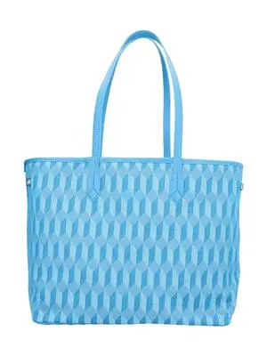 AU DEPART Tote Bag N.47" Monogrammed Coated Canvas And Calfskin Tote - Blue