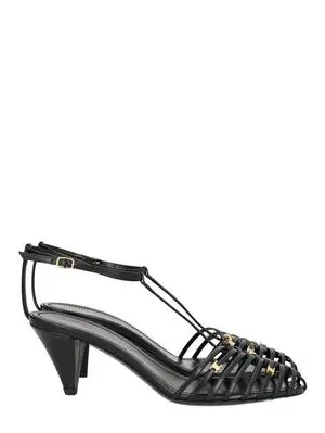 Celine Cage Sandal" Leather High Heel - Black