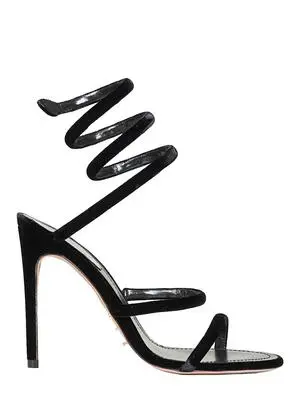 Rene Caovilla Black Velvet Spiral Strap Stiletto Sandals - Multicolor