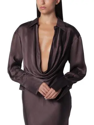 Andamane Deep Neckline Satin Shirt - Red