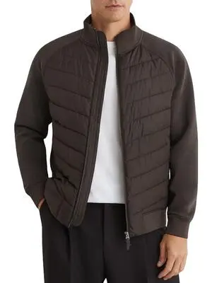 REISS Calvorn Quilted Hybrid Jacket - Brown
