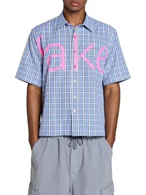 JADED LONDON Check Fake Short Sleeve Graphic Button-up Shirt - Blue