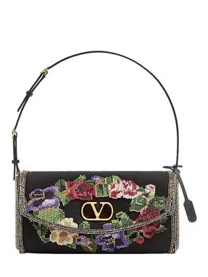 Valentino Garavani Valentino Garavani VLogo Embroidered Shoulder Bag Black/multi