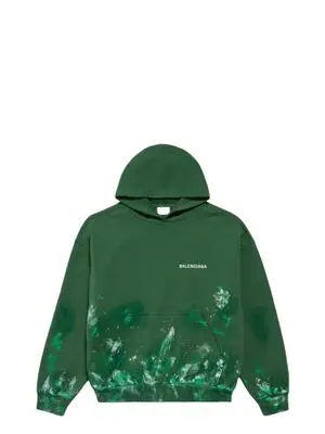 Balenciaga Men's Paint Splatter Medium Fit Hoodie In Bottle Green Dark Green