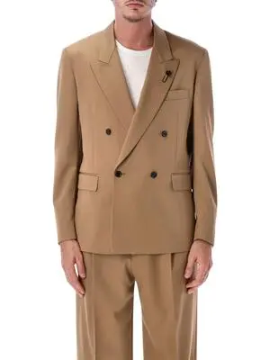 LARDINI Double-breasted Tailored Blazer Jacket - Beige
