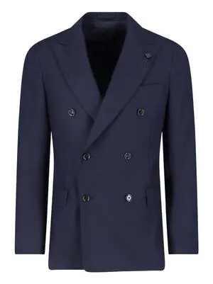 LARDINI Double-breasted Wool Blazer - Blue