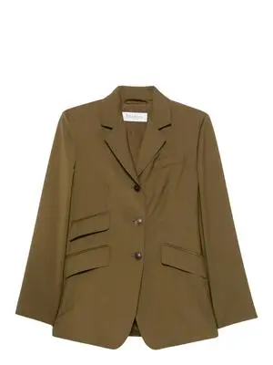 Max Mara MAX MARA Tailored Single-Breasted Blazer With Flap Pockets Kaki