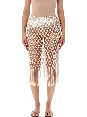 THE FRANKIE SHOP THE FRANKIE SHOP Macrame Fringe Midi Skirt Beige