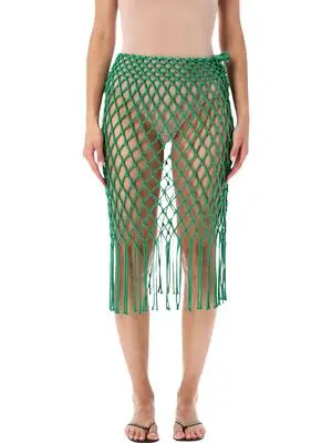 THE FRANKIE SHOP Crochet Macramé Midi Skirt With Fringe - Verde