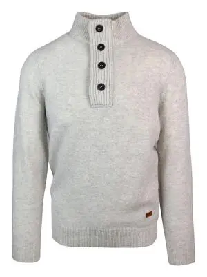 Barbour Button-front Mock Neck Knit Sweater With Ribbed Trim - Pearl