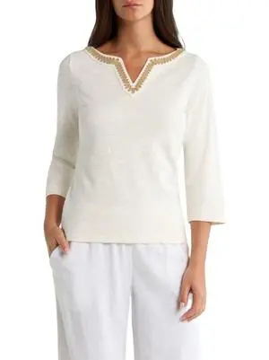Tommy Bahama Ashby Isles Soutache Split Neck Top - Coconut