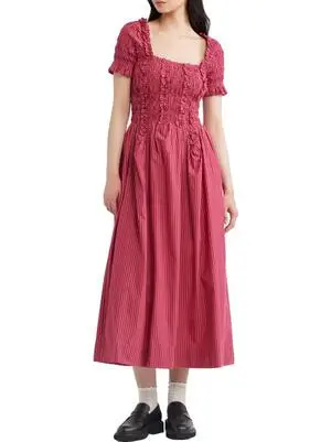 DAMSON MADDER Raphaela Ruffle Midi Dress - Berry