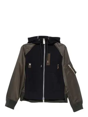 Sacai Navy Blue Contrast Paneling Bomber Jacket - Black