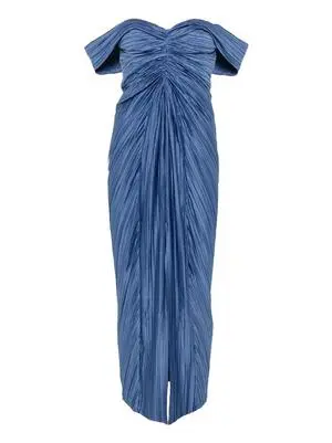 Cult Gaia Pleated Off-shoulder Sweetheart Neck Dress - Blue