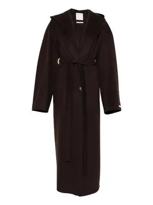 Sportmax Oversized Hooded Wool Coat - Brown
