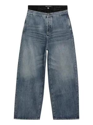 Attico Black Wide-leg Jeans With Double Waistband - Blue