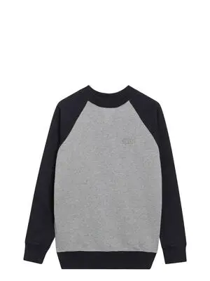 Miu Miu Grey/navy Color-block Crewneck Sweatshirt In Cotton - Gray