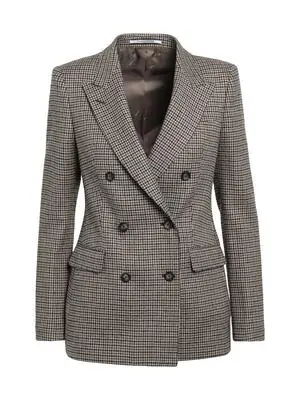 Tagliatore Tagliatore Double-Breasted Tobacco-Colored Jacket With Houndstooth Pattern In Wool Blend Women Brown