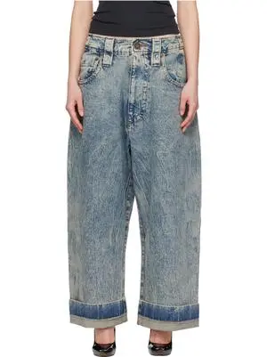 Vaquera Low-waisted Wide-leg Jeans With Rolled Cuffs - Blue