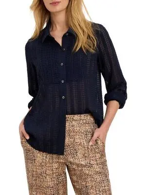 NIC+ZOE Chiffon Jacquard Tuxedo Shirt - Dark Indigo