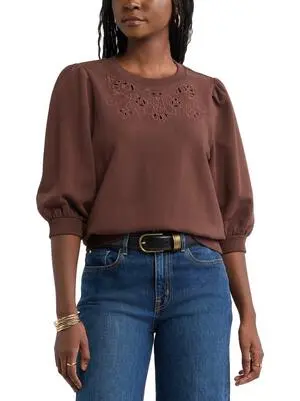Treasure & Bond Treasure & Bond Cutwork Eyelet Sweatshirt Brown Chicory