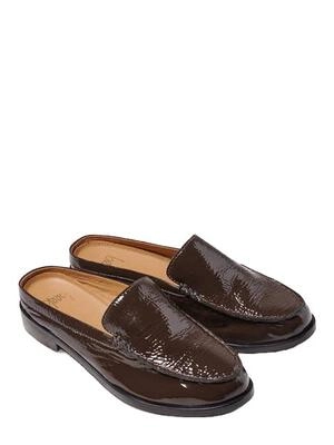 Beek Owlet Flat Leather Mule - Coffee