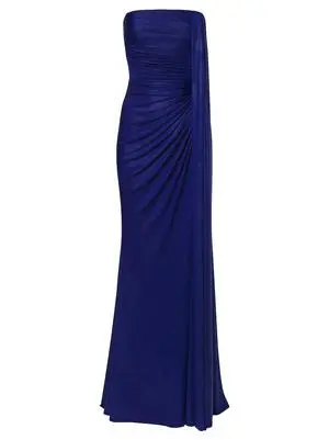 Elie Saab Draped Coated Jersey Bustier Gown - Blue