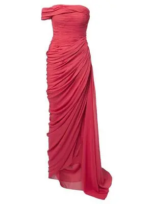 Oscar De La Renta Ruched Silk Georgette Gown - Pink