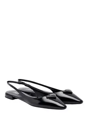 Prada Leather Slingback Ballet Flats - Black