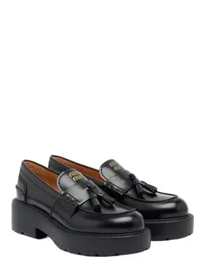 Miu Miu Leather Platform Loafers - Black