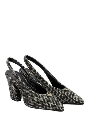 Prada Herringbone Slingback Pumps - Black