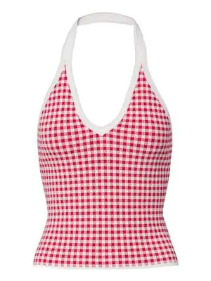 Posse Micah Gingham Halterneck Top - Red