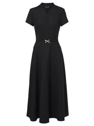 Oscar De La Renta Belted Embellished Wool-blend Midi Dress - Black