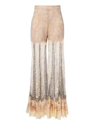 Zimmermann Valiant Paneled Silk And Lace Flared Pants - Multicoloured