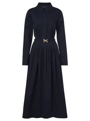 Oscar De La Renta Belted Embellished Cotton Shirt Dress - Blue