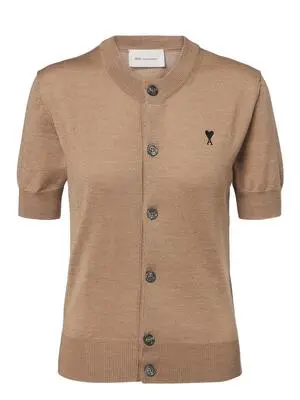 AMI Paris De Coeur Wool Cardigan - Beige