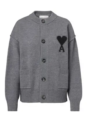 AMI Paris De Coeur Wool Cardigan - Grey