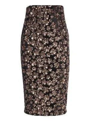 Max Mara Floral Sequined Midi Skirt - Brown