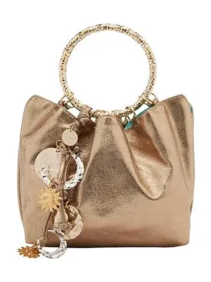 AQUAZZURA Night Stars Metallic Leather Bucket Bag - Gold