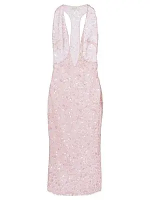 THE NEW ARRIVALS ILKYAZ OZEL Olympia Sequined Silk Midi Dress - Pink